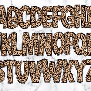 Leopard Doodle Letters Alphabet PNG Bundle, Alphabet Clipart, Cheetah ...