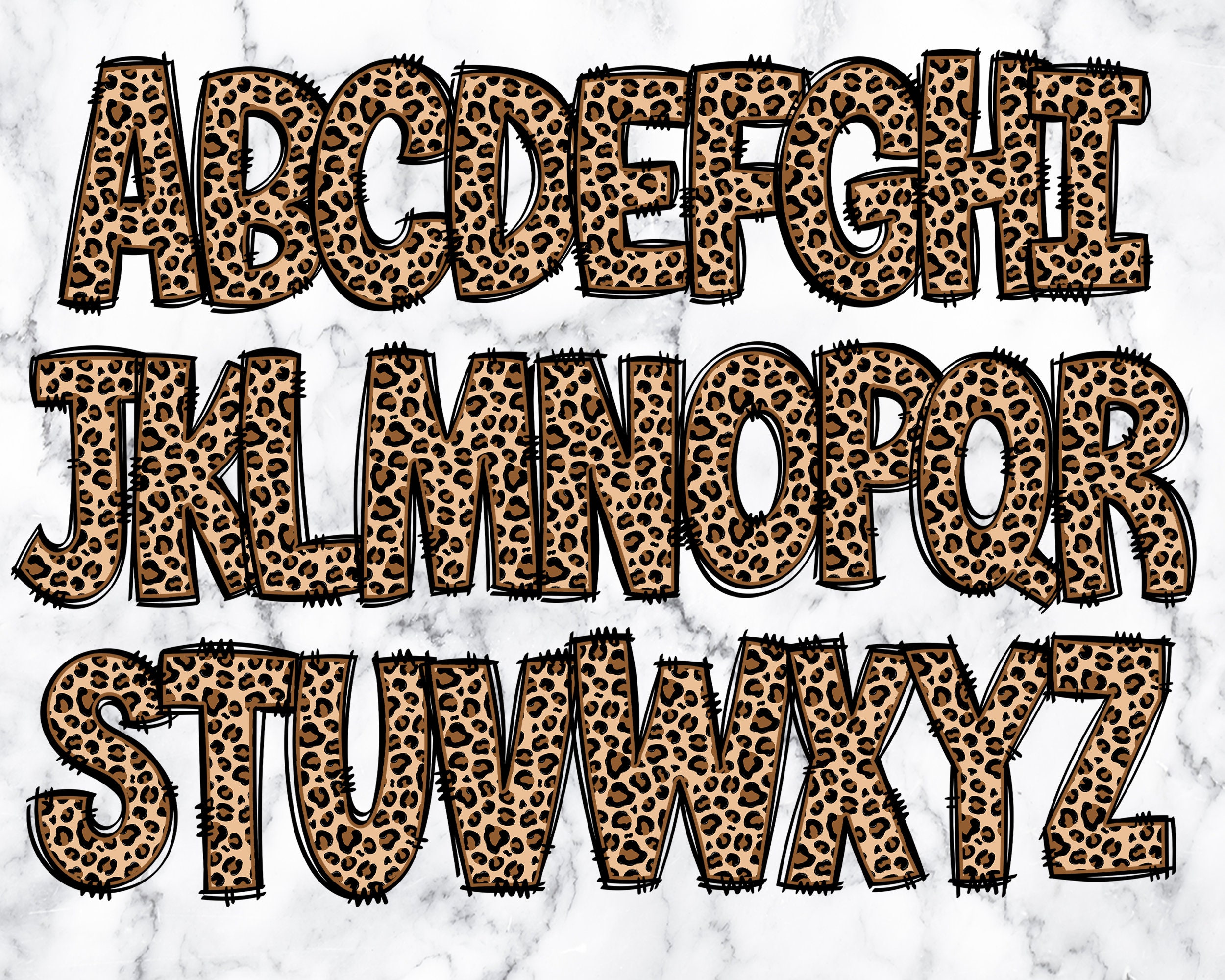 Leopard Doodle Letters Alphabet PNG Bundle, Alphabet Clipart, Cheetah ...