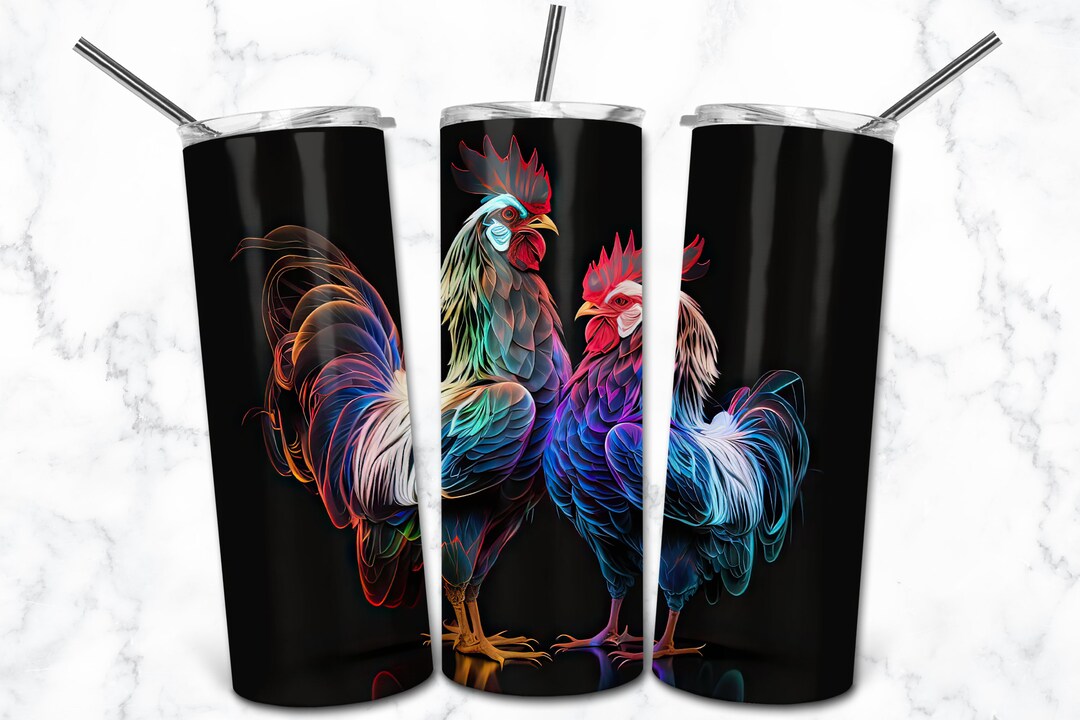 Neon Rooster 20oz Skinny Tumbler Sublimation Design Template, Alcohol ...