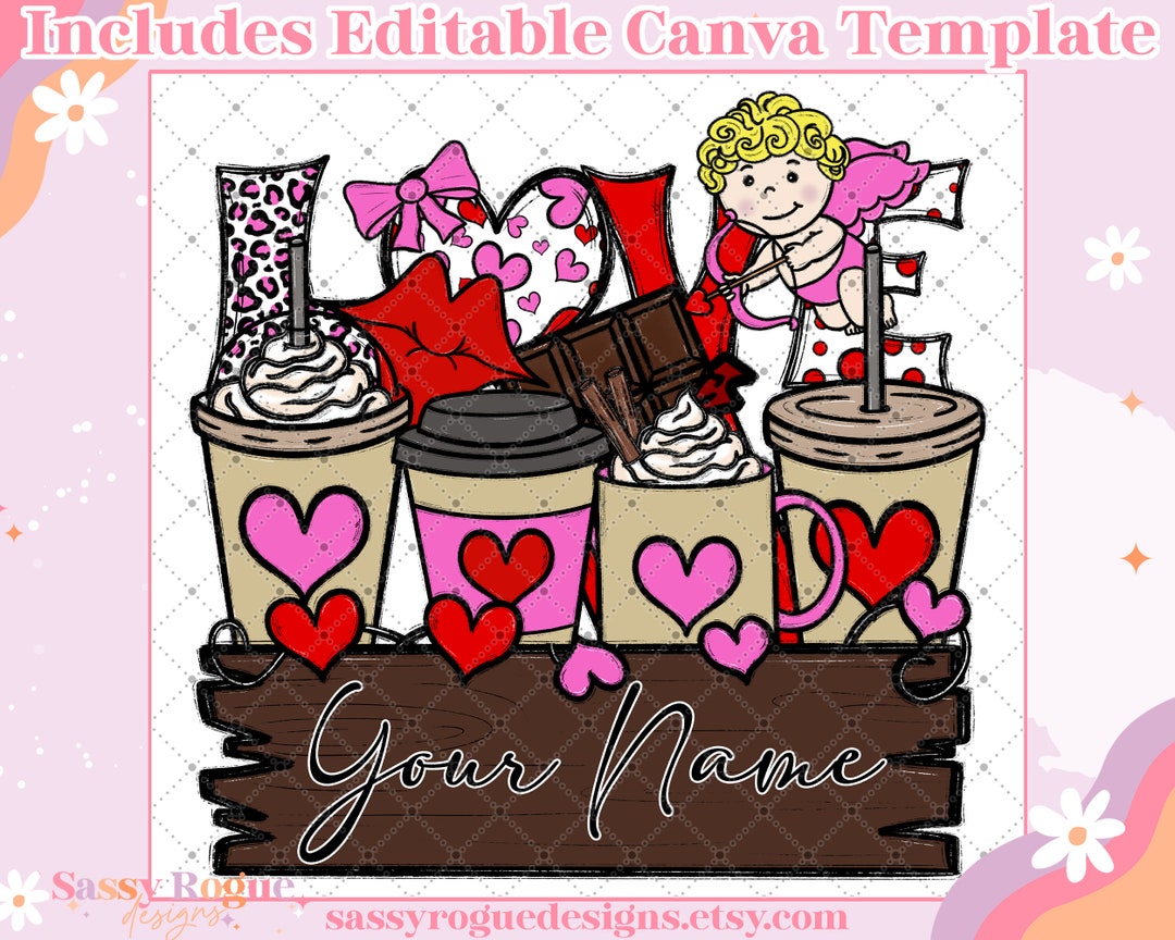 Valentine's Name Holder Editable Canva Template, Cute Name PNG, Kids ...