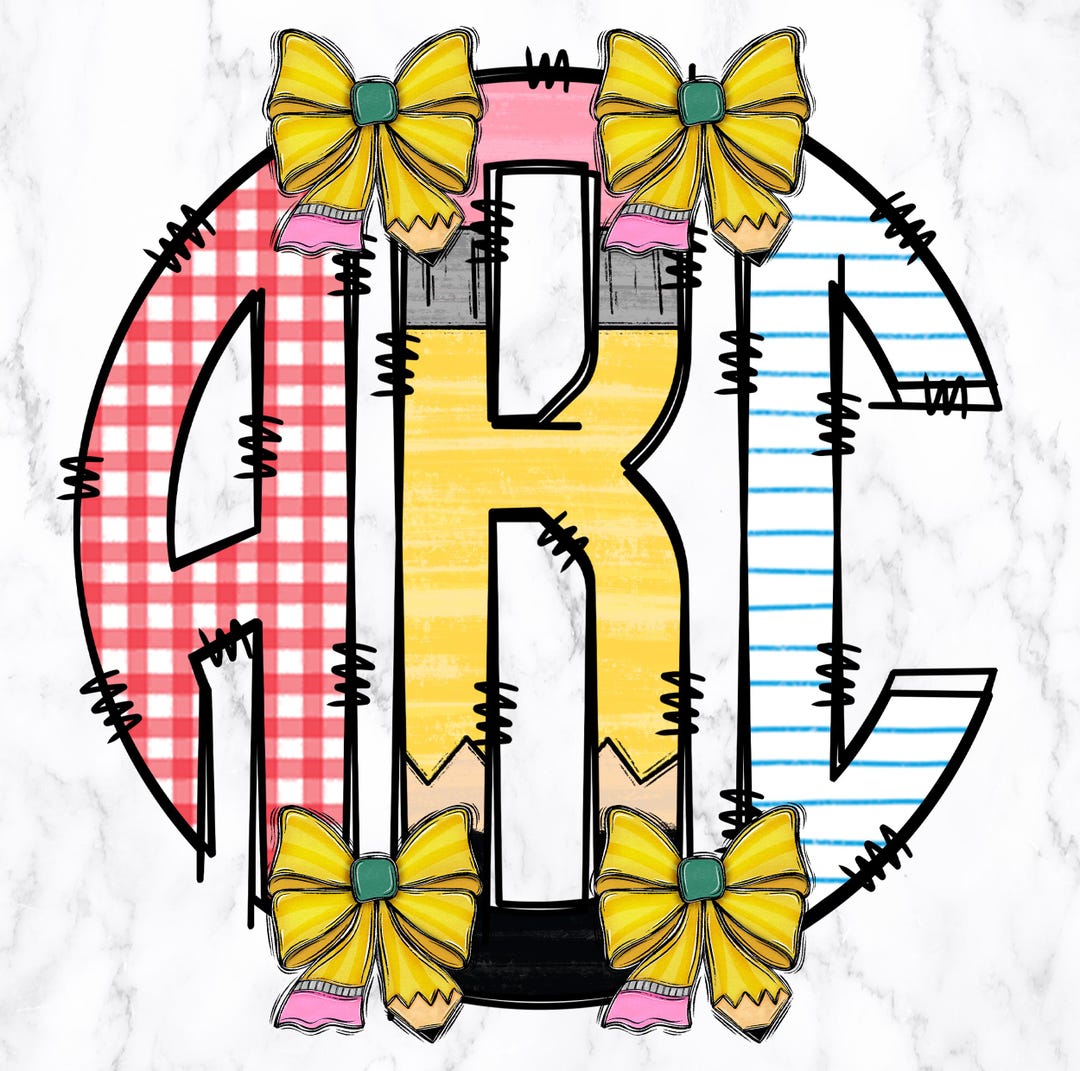 Coquette Pencil Bow Monogram Doodle Letters, Monogram Teacher Letters ...