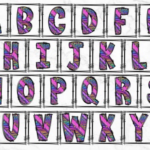 Boxed Doodle Alpha PNG Bundle, Alphabet Clipart, Hand Drawn Doodle ...