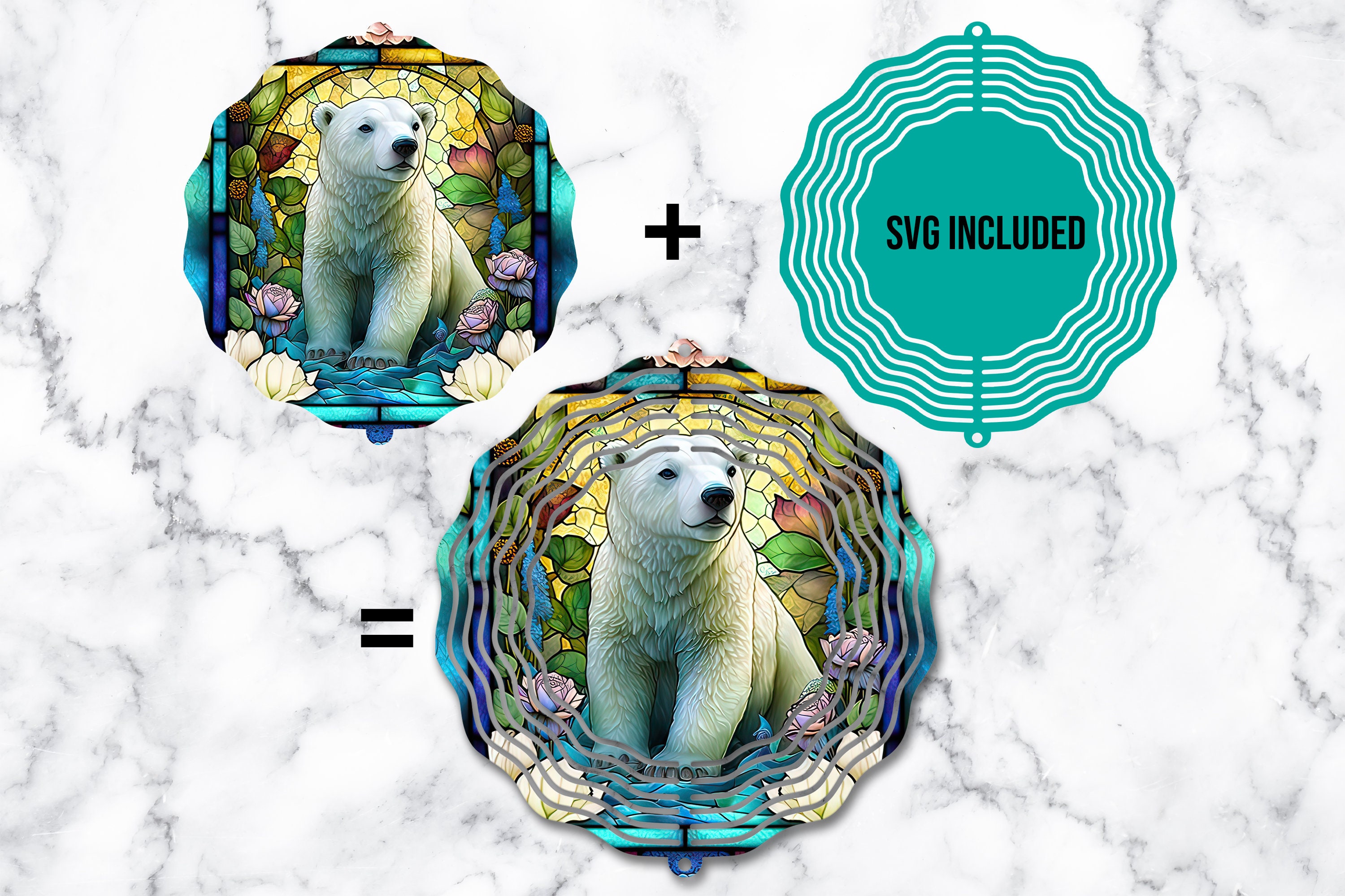 Polar Bear Wind Spinner Stained Glass Sublimation Design - Etsy
