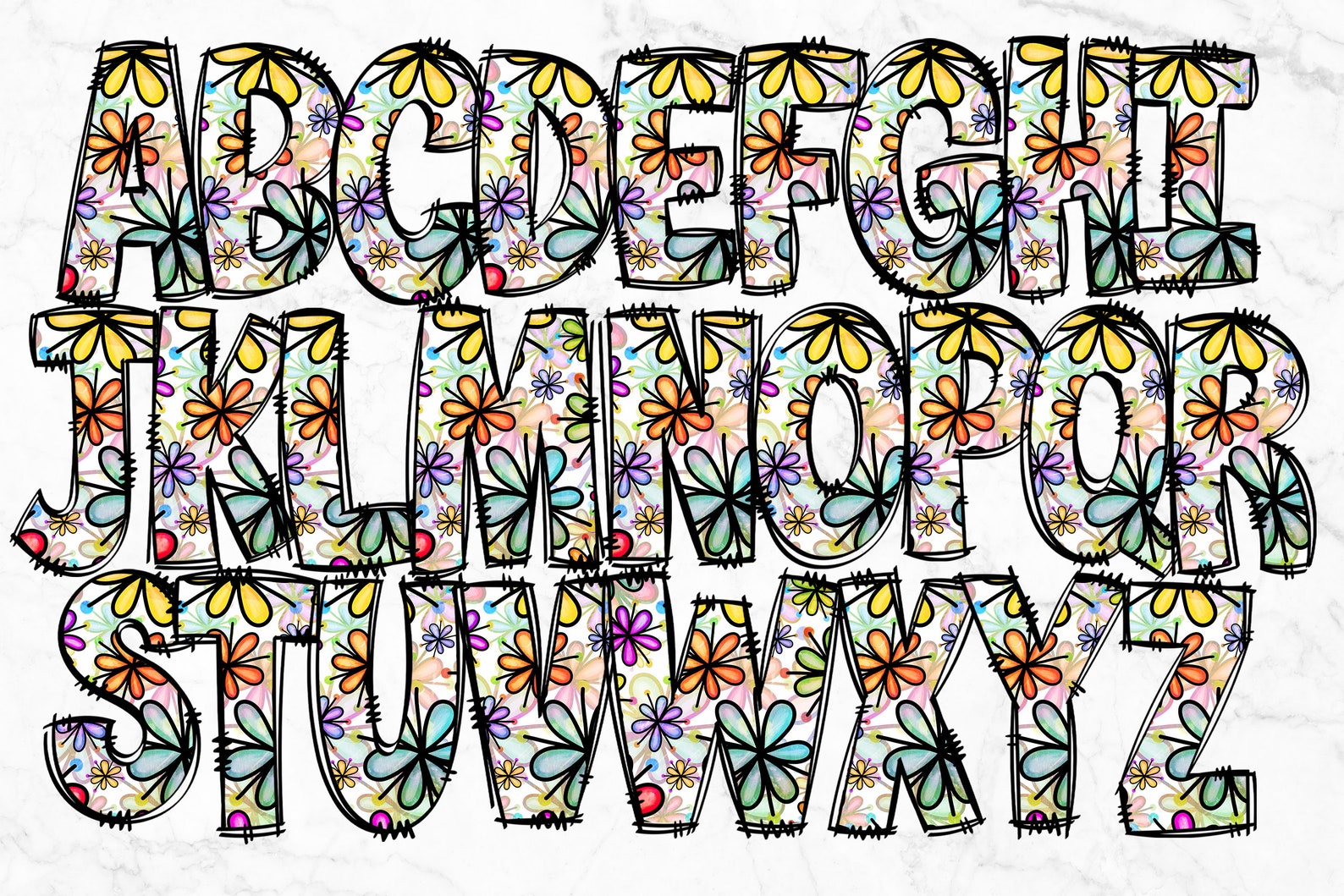 Floral Alphabet Letters PNG Bundle Alphabet Clipart Floral - Etsy