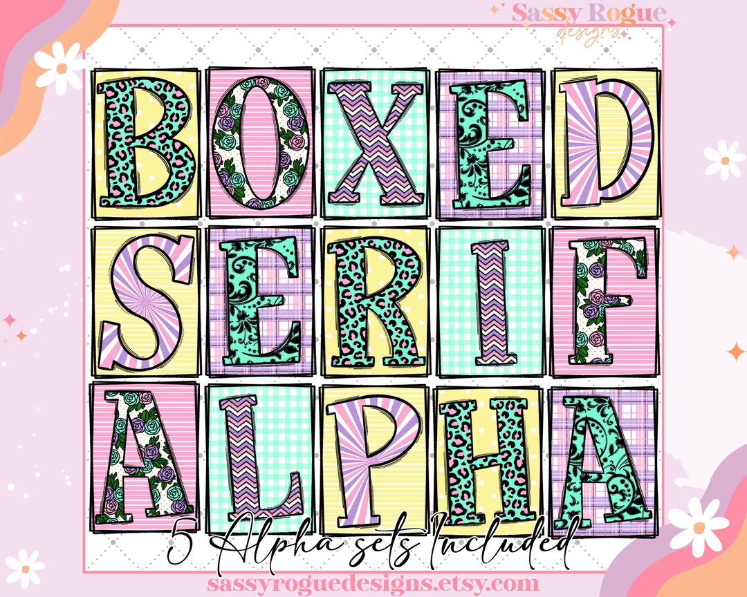 Doodle Alphabet Letters PNG Bundle, Easter Alphabet Clipart, Boxed ...
