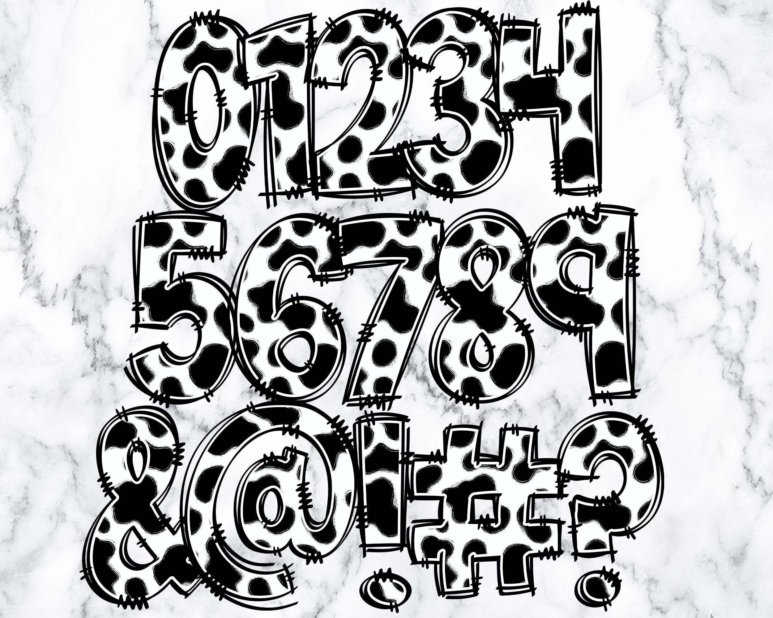 Cow Print Doodle Alphabet Letters PNG Bundle, Alphabet Clipart, Cow ...