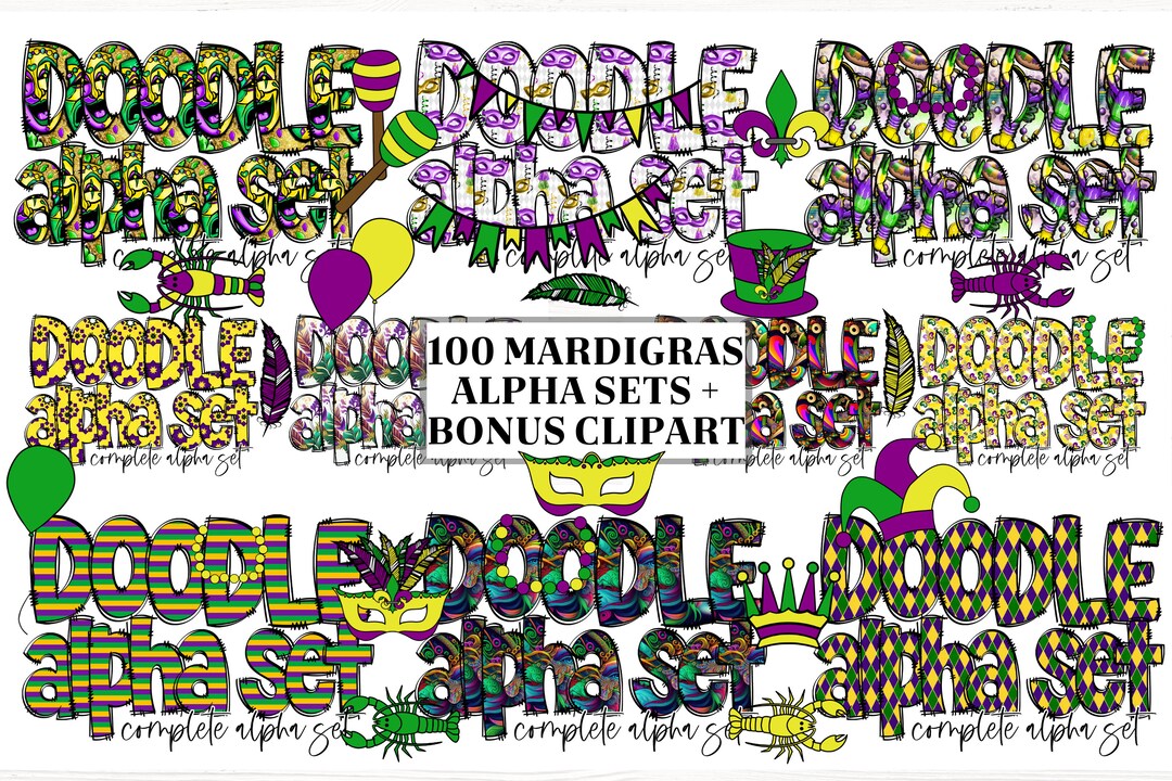 Mardi Gras Doodle Letters With Clip Art PNG, Mardi Gras Doodle Alphabet ...