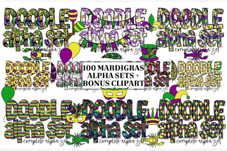 Mardi Gras Doodle Letters With Clip Art PNG Mardi Gras Doodle - Etsy