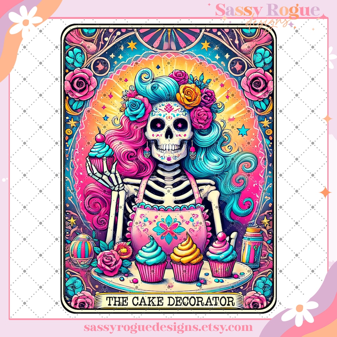 The Cake Decorator Funny Tarot Card PNG, Sarcastic Sweary Skeleton ...