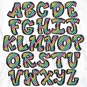 Check Doodle Letters PNG Bundle, Alphabet Clipart, Western Print Hand ...