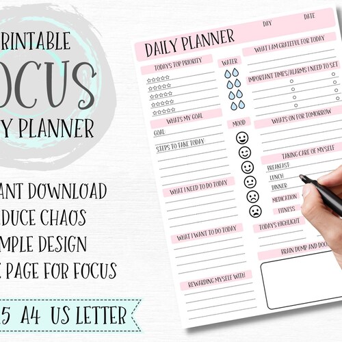 Adult Focus Daily Planner Printable ADHD Printable Planner - Etsy