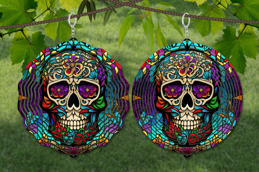 Sugar Skull Wind Spinner Stained Glass Sublimation Design Template ...