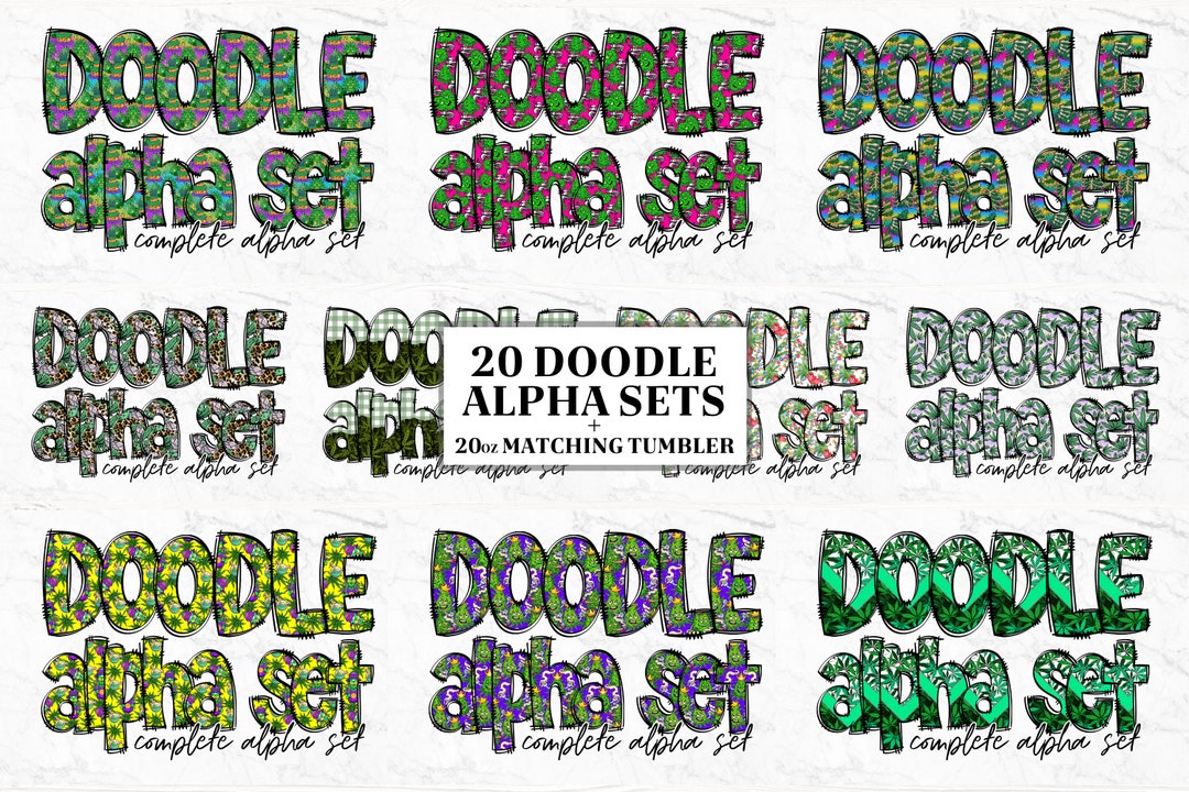 Doodle Letters Alpha Bundle With Matching 20oz Tumbler Wrap, Alphabet ...