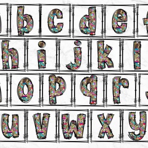 Boxed Doodle Alpha PNG Bundle, Alphabet Clipart, Hand Drawn Doodle ...
