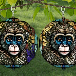 Monkey Wind Spinner Stained Glass Sublimation Design Template, Wind ...