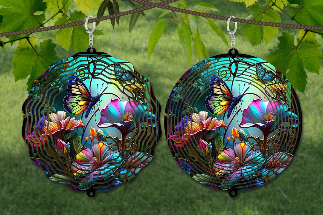 Butterfly Wind Spinner Stained Glass Sublimation Design Template, Wind ...