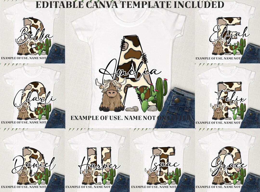 Editable Highland Cow Western Decorative Doodle Letters, Make Your Own ...