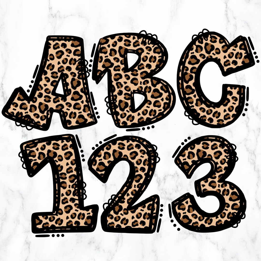 Cheetah Doodle Letters PNG Bundle, Alphabet Clipart, Leopard Print Hand ...