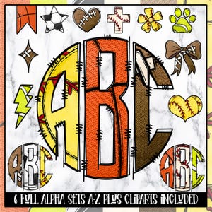 Sports Doodle Letters Monogram Alphabet PNG Bundle, Alphabet Clipart ...