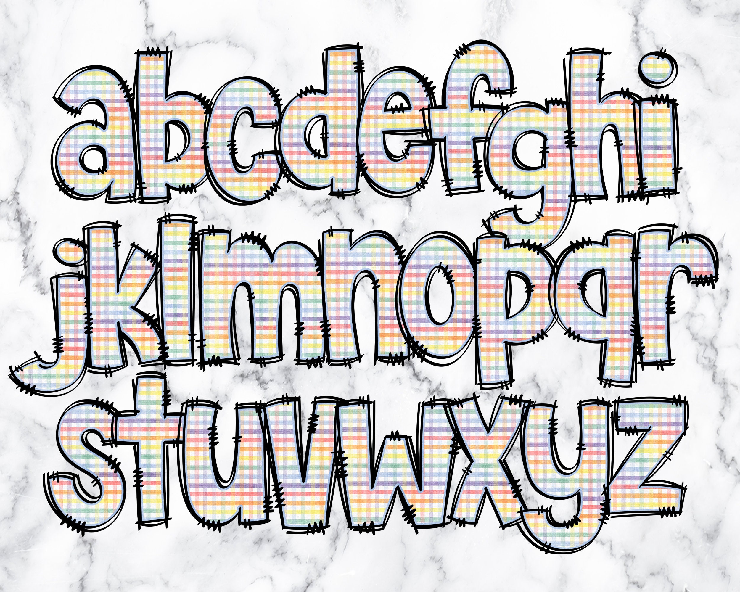 Easter Check Doodle Alphabet Letters PNG Bundle, Alphabet Clipart ...