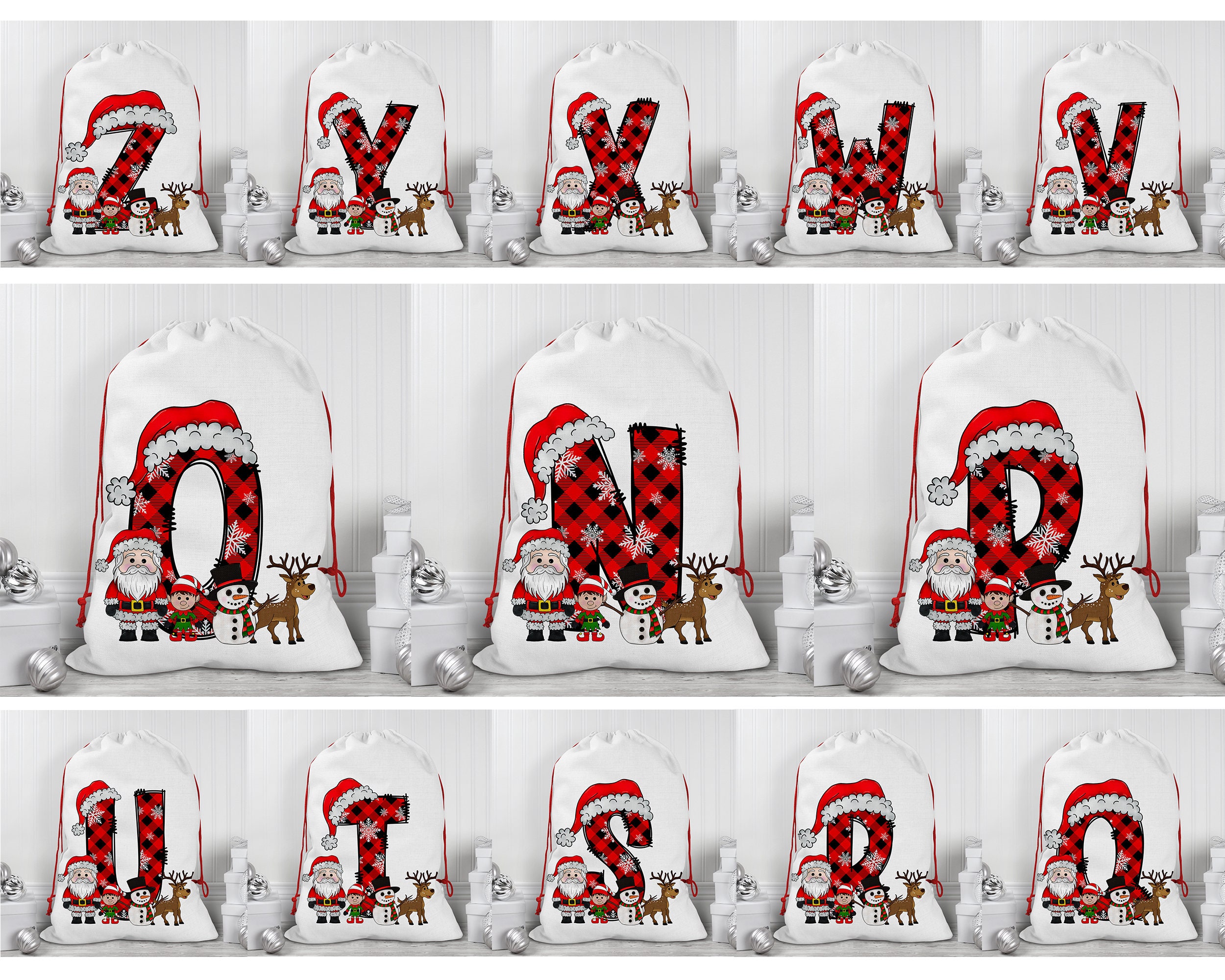 Custom Christmas Letter Santa Sack Doodle Letters, Santa Stocking ...