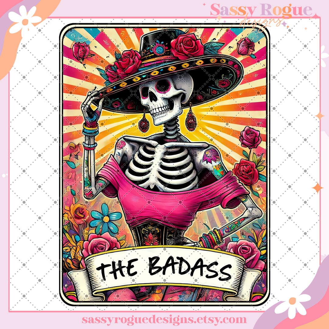 The Bad Ass Funny Tarot Card PNG, Sarcastic Sweary Skeleton Skull ...