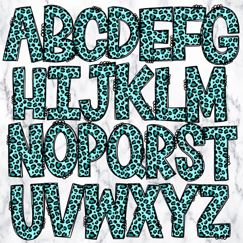 Leopard Doodle Letters Alphabet PNG Bundle, Alphabet Clipart, Cheetah ...