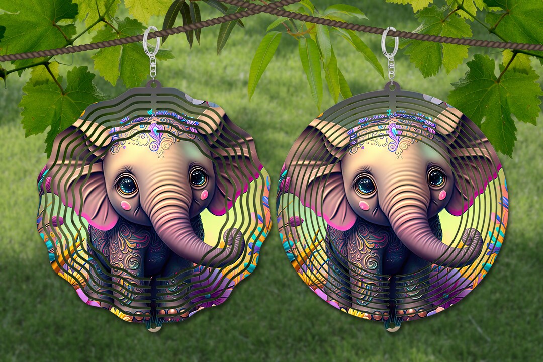 Elephant Wind Spinner Watercolor Sublimation Design Template, Wind ...