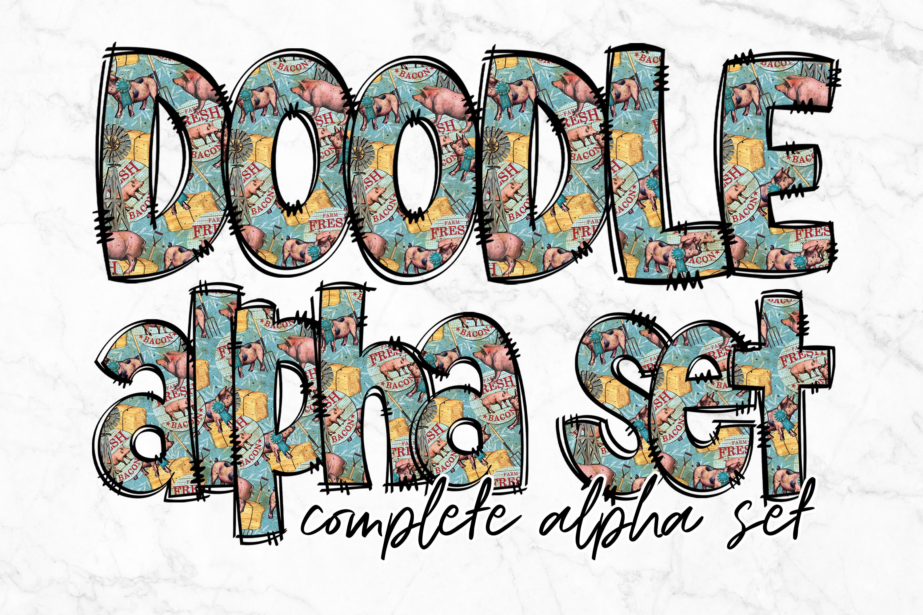 Farm Pigs Doodle Letters Alpha Bundle With Matching 20oz - Etsy