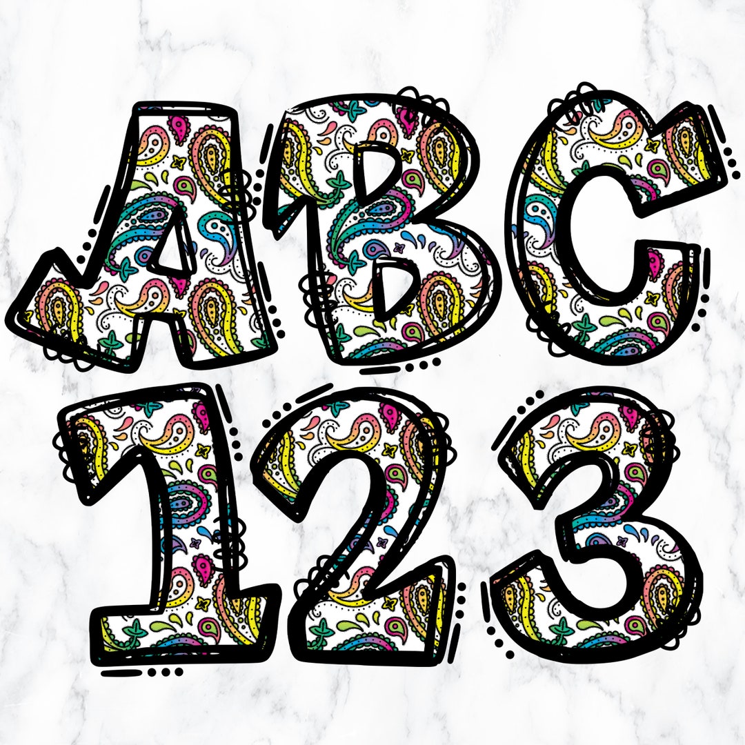 Western Doodle Letters PNG Bundle, Alphabet Clipart, Bandana Print Hand ...