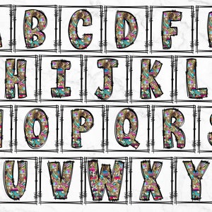 Boxed Doodle Alpha PNG Bundle, Alphabet Clipart, Hand Drawn Doodle ...