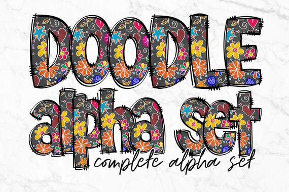 Chalk Board Flower Doodle Letters Alpha Bundle With Matching - Etsy