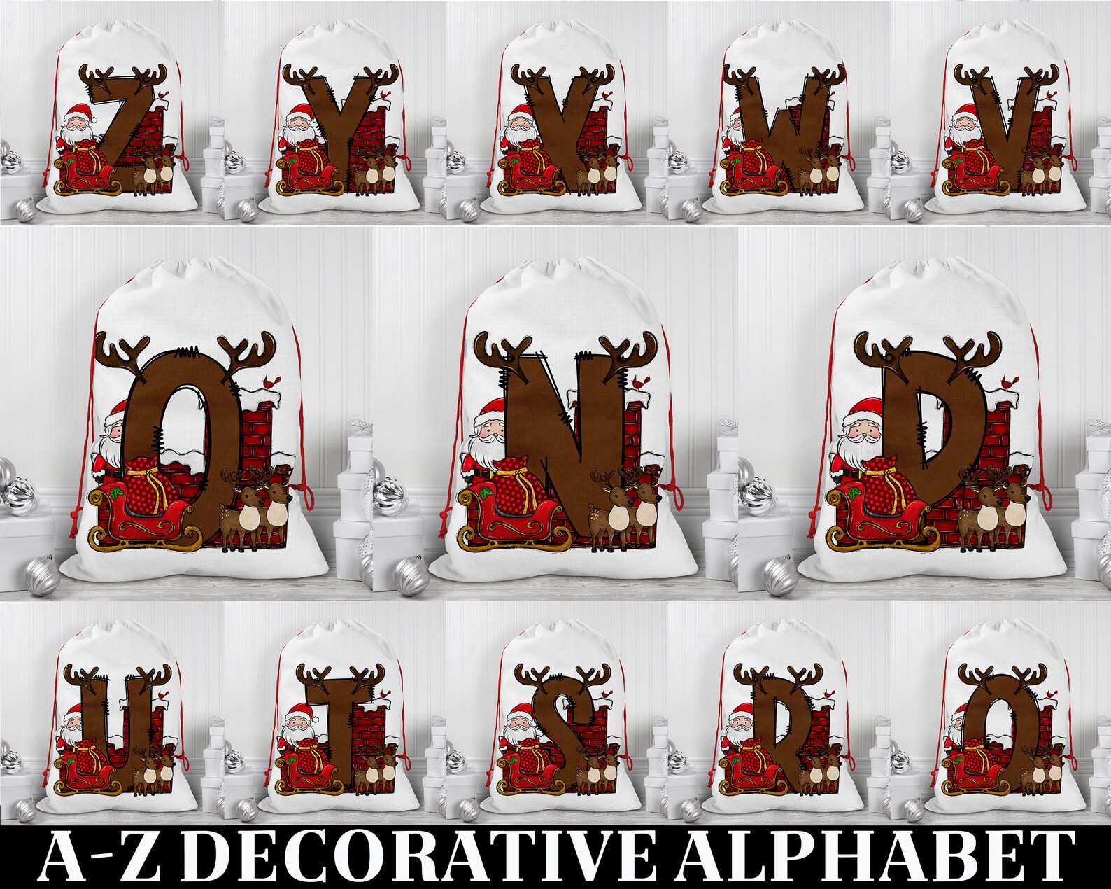 Custom Christmas Letter Santa Sack Doodle Letters, Santa Stocking ...