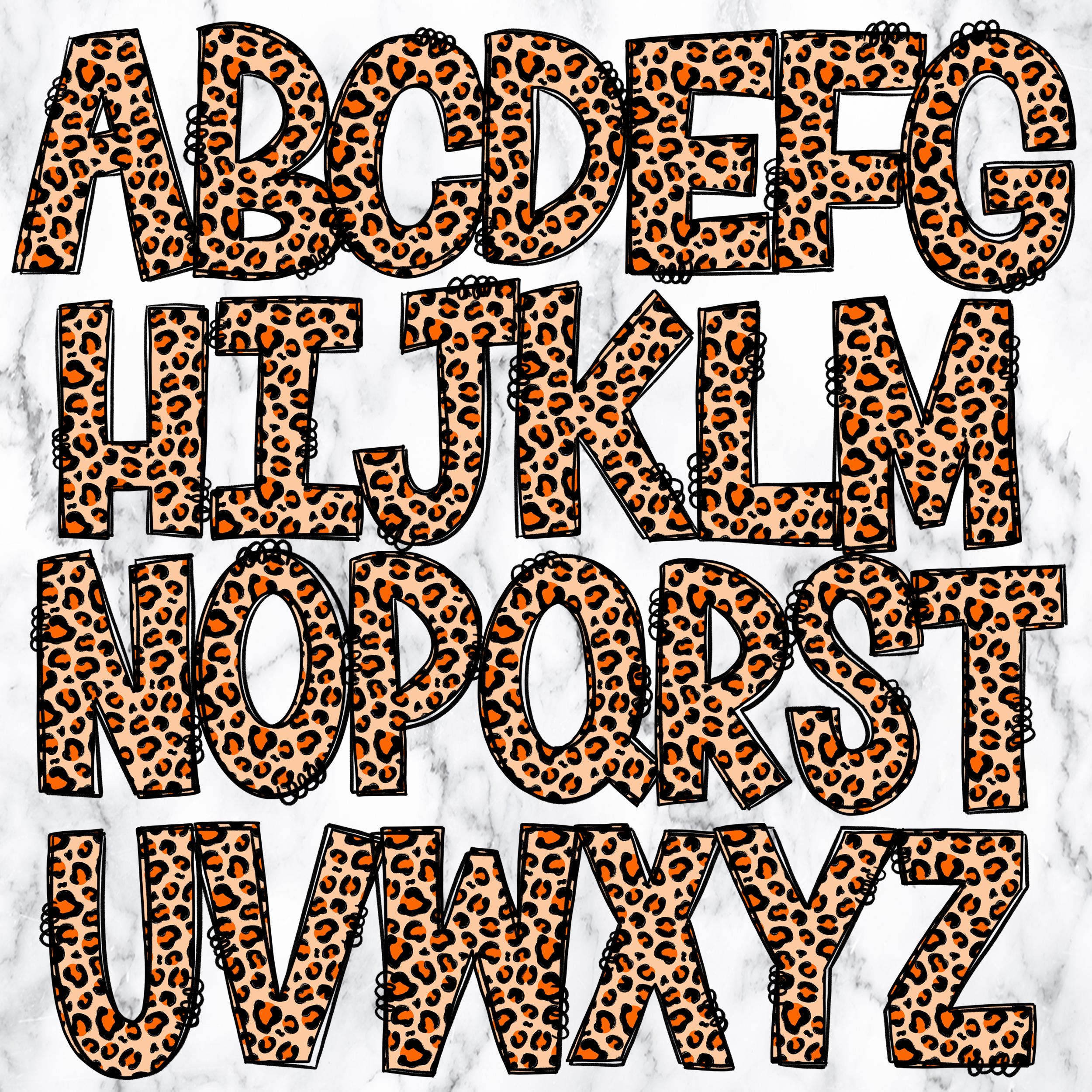 Leopard Doodle Letters Alphabet PNG Bundle, Alphabet Clipart, Cheetah ...