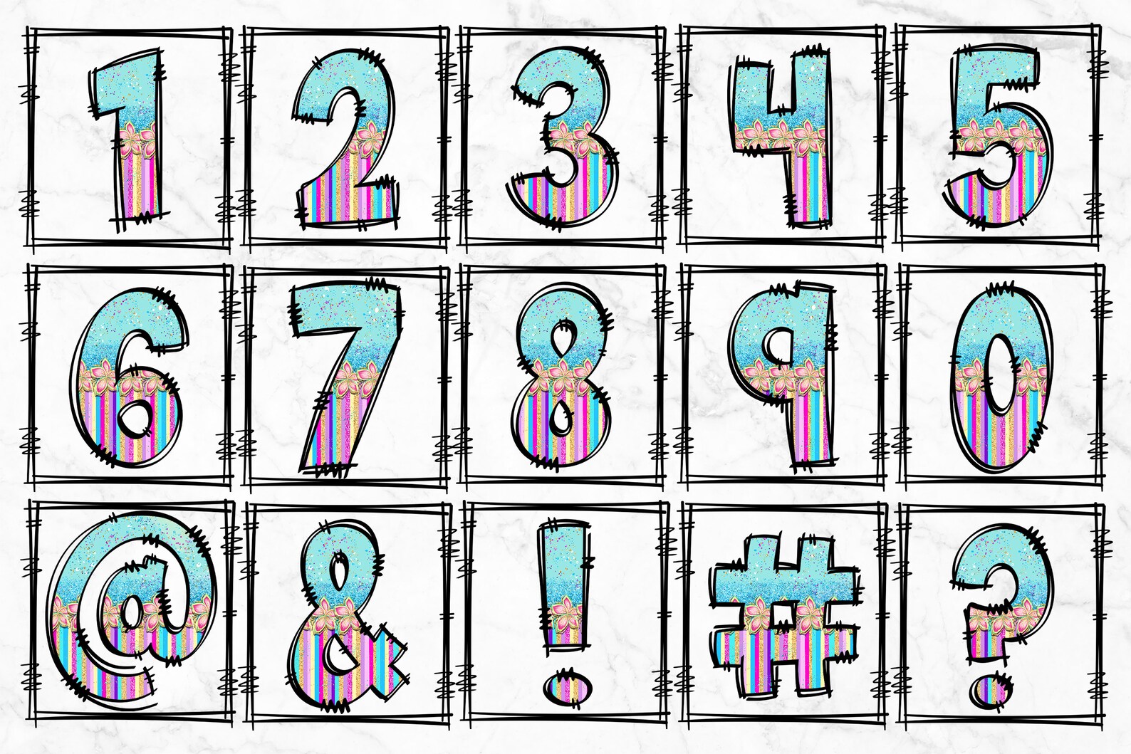 Boxed Doodle Alpha PNG Bundle Alphabet Clipart Hand Drawn - Etsy