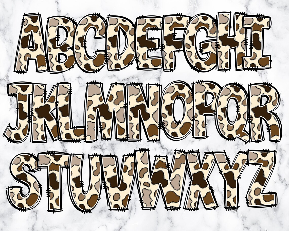 Cow Print Doodle Alphabet Letters PNG Bundle, Alphabet Clipart, Cow ...
