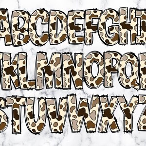 Cow Print Doodle Alphabet Letters PNG Bundle, Alphabet Clipart, Cow ...