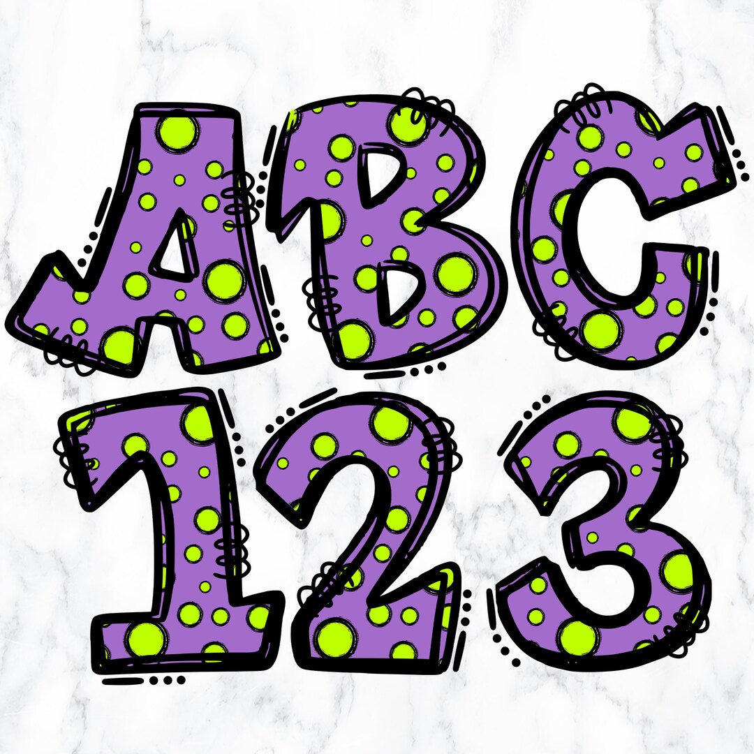 Purple Doodle Letters PNG Bundle, Alphabet Clipart, Spotty Squiggle ...