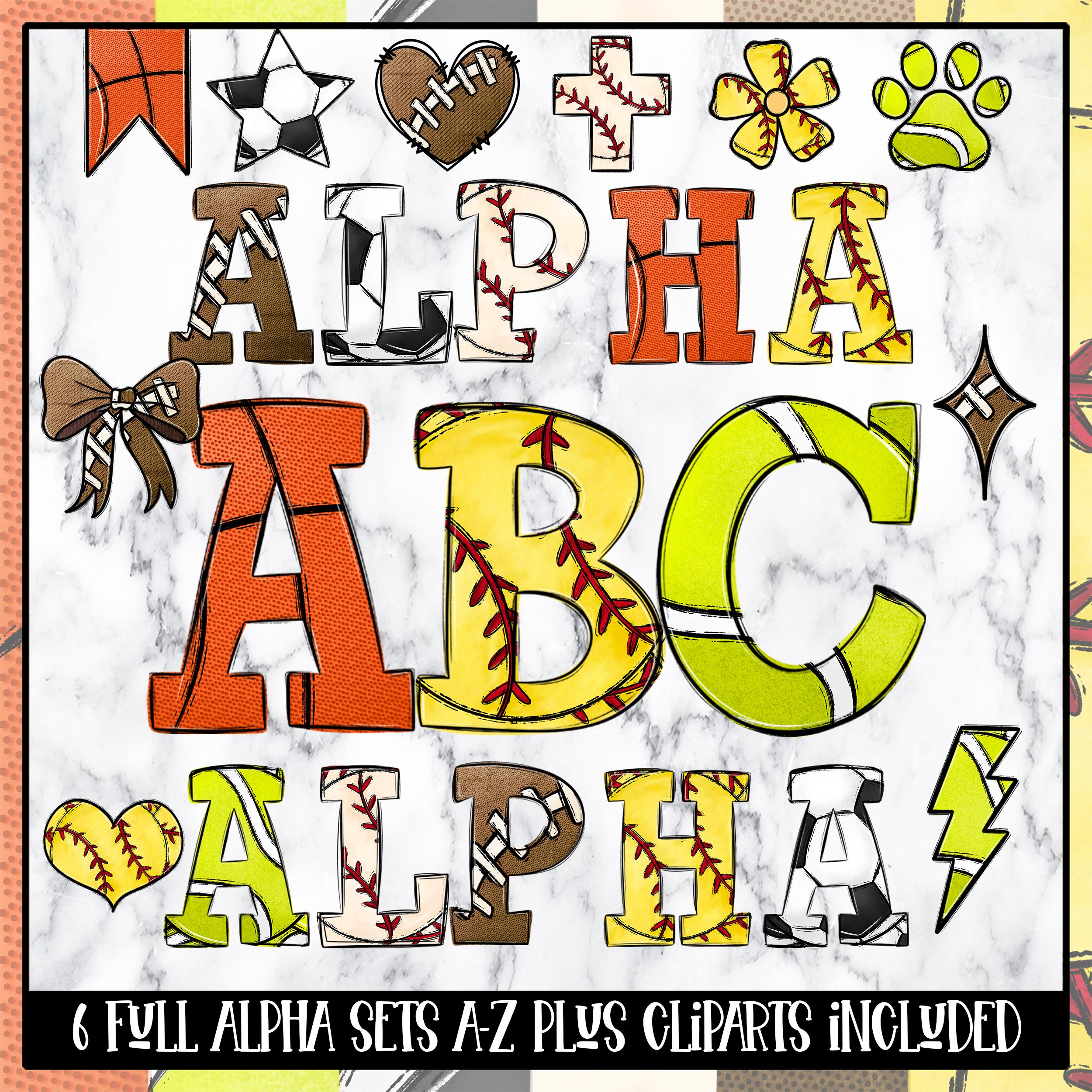 Sports Doodle Letters Alphabet PNG Bundle, Printable Alphabet Clipart ...