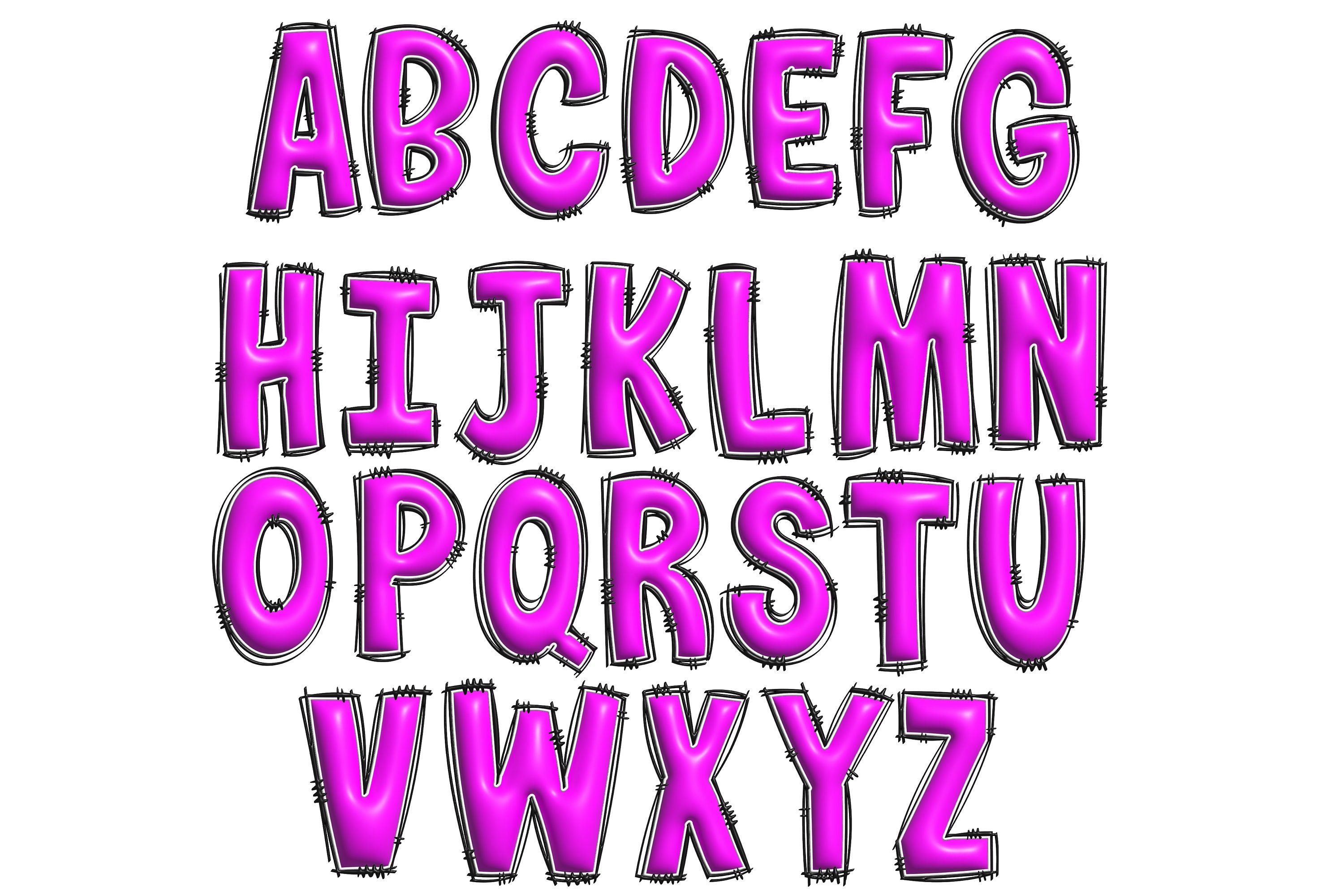3D Inflated Doodle Letters, Bubble Puff Alphabet Letters PNG Bundle ...