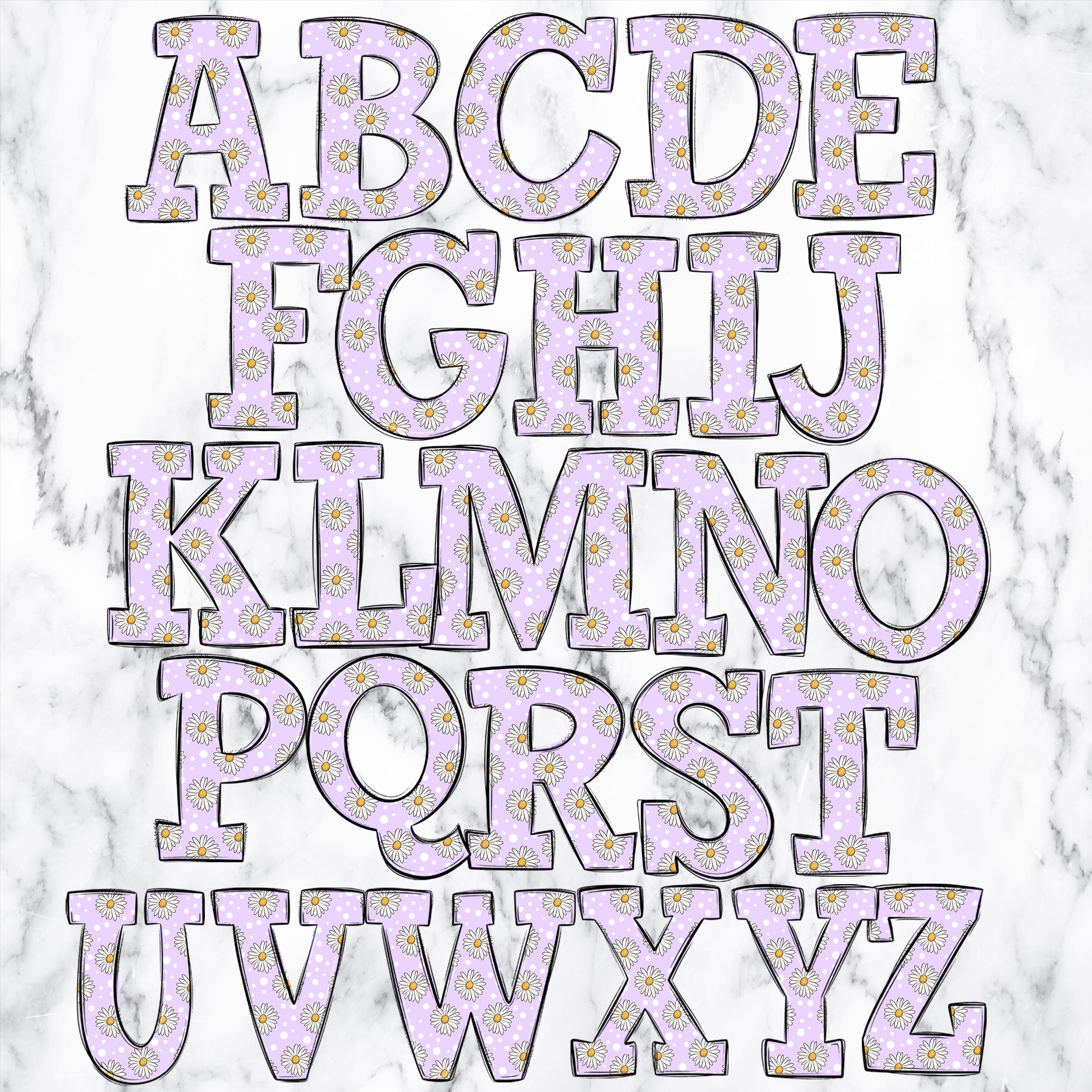 Daisy Doodle Letters Alphabet PNG Bundle, Flower Alphabet Clipart ...