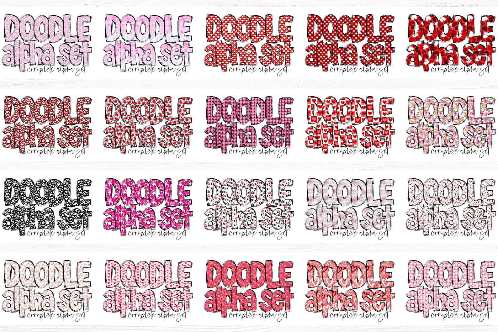 Valentines Doodle Letters With Clip Art PNG, Valentine's Doodle ...