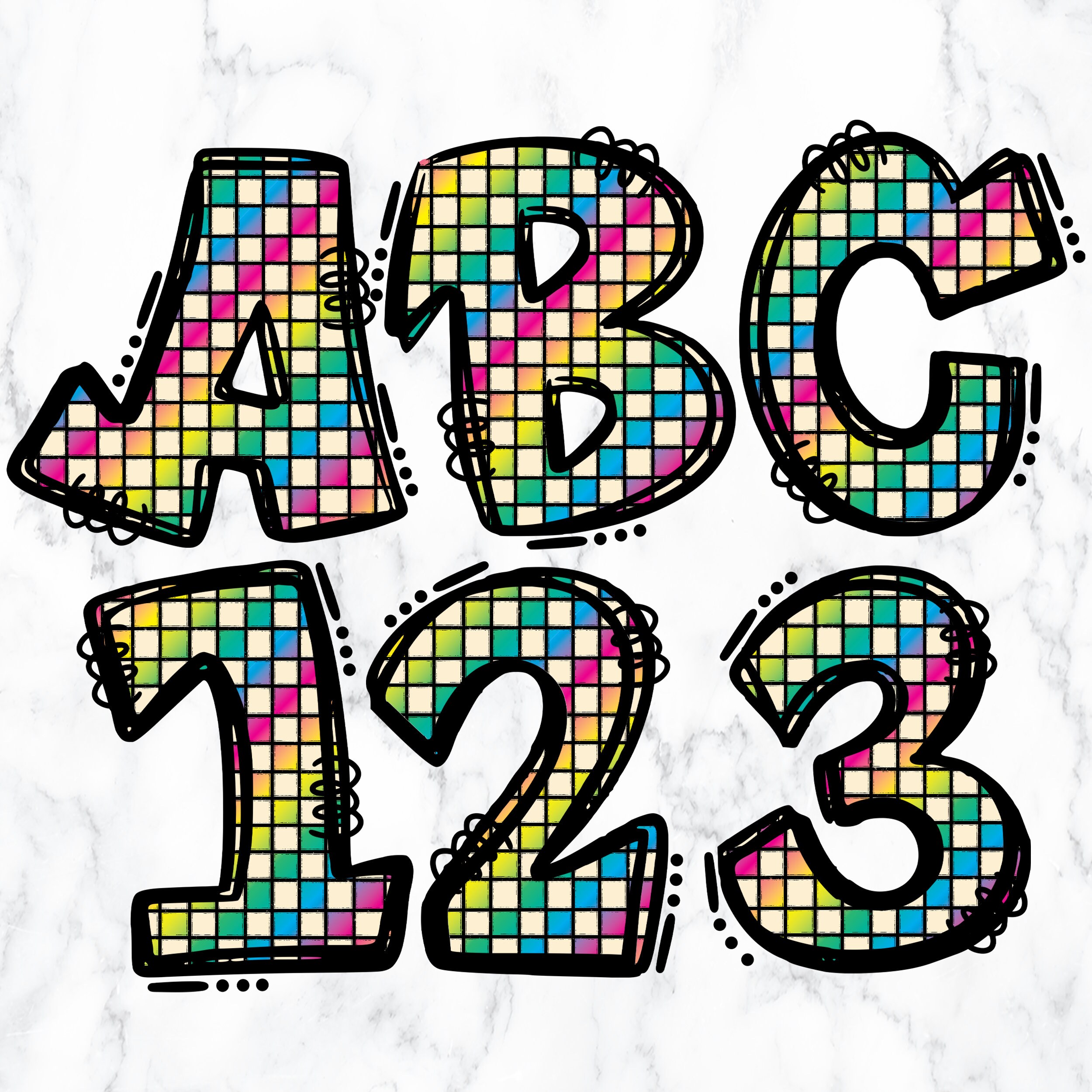 Check Doodle Letters PNG Bundle, Alphabet Clipart, Western Print Hand ...