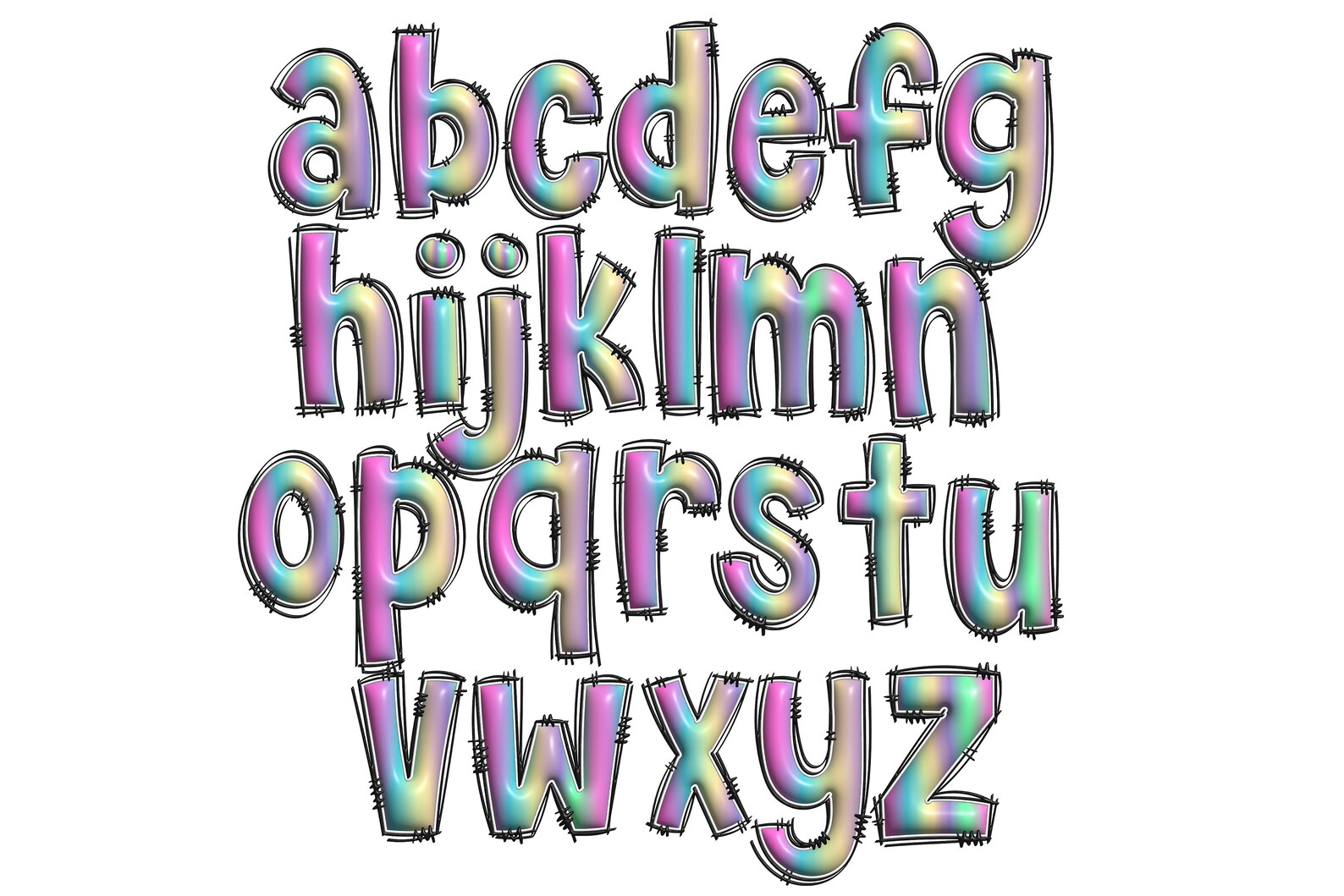 3D Inflated Doodle Letters, Bubble Puff Alphabet Letters PNG Bundle ...