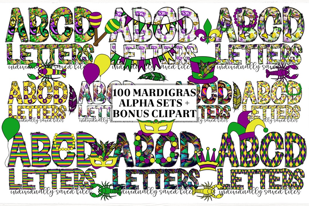 Mardi Gras Doodle Letters With Clip Art PNG, Mardi Gras Doodle Alphabet ...