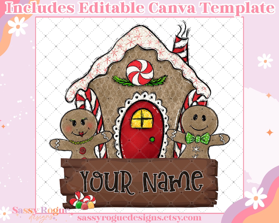 Christmas Name Holder Editable Canva Template, Cute Name PNG, Festive ...