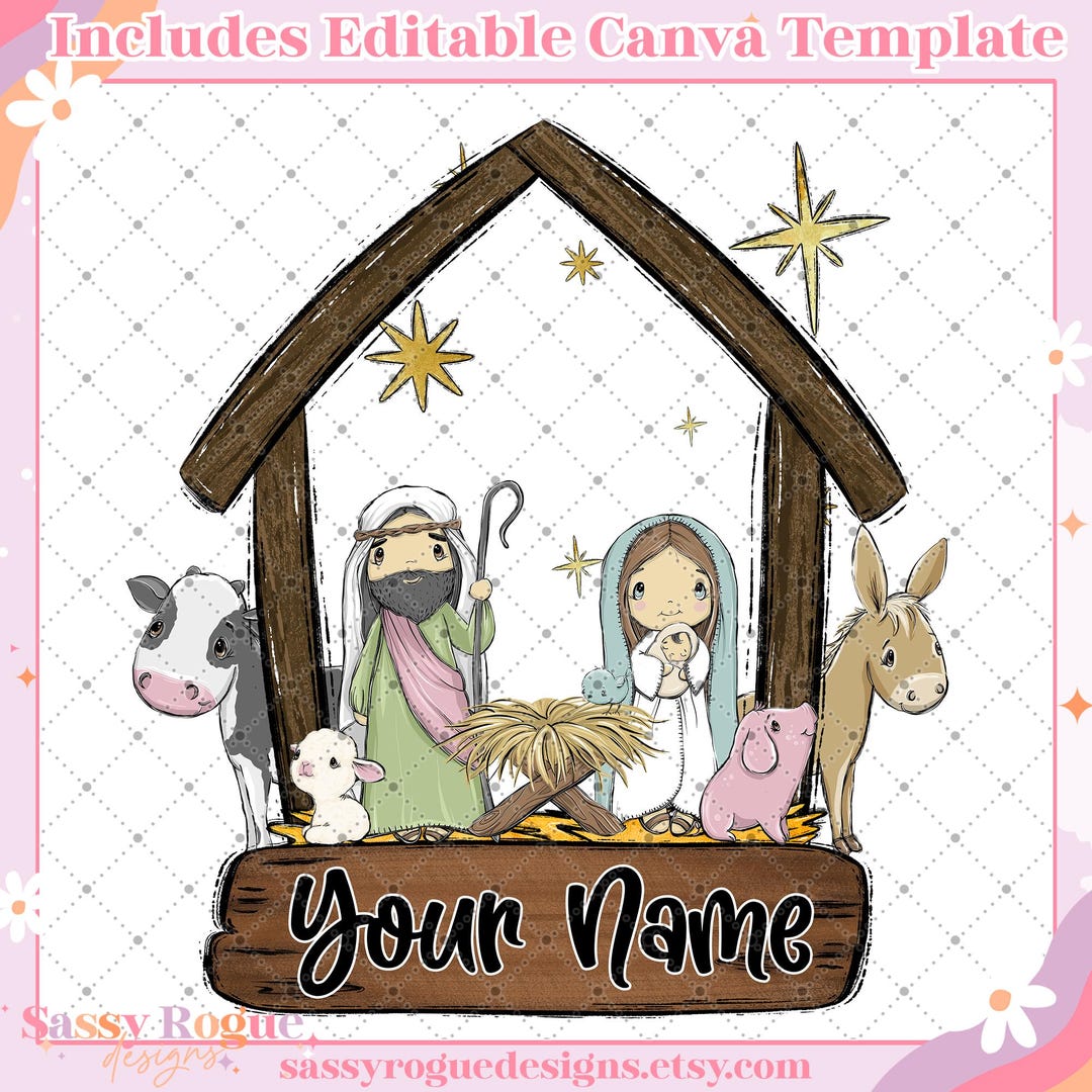 Christmas Name Holder Editable Canva Template, Cute Name PNG, Festive ...