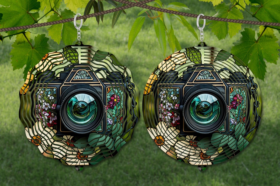Camera Wind Spinner Stained Glass Sublimation Design Template, Wind ...