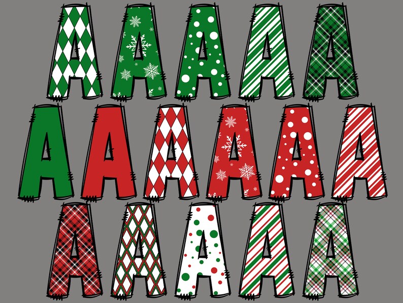 Christmas Doodle Letters, Christmas Clipart, Santa Sublimation Font ...