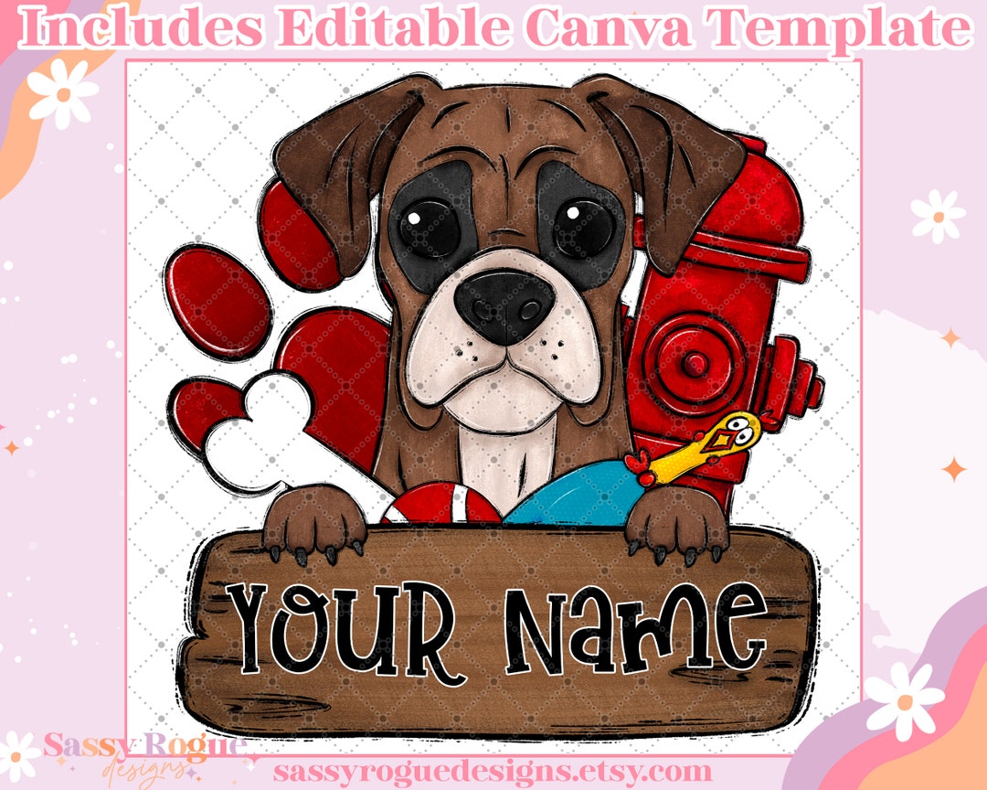 Boxer Name Holder Editable Canva Template Puppy Dog Cute Name - Etsy